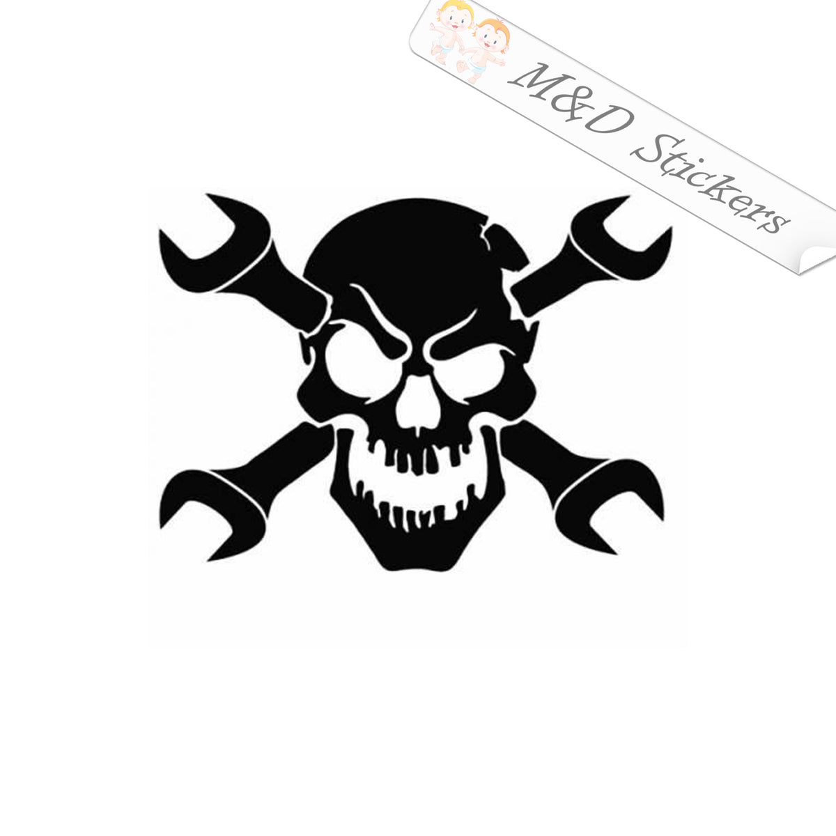 2x Mechanic Skull and wrenches Vinyl Decal Sticker Different colors ...