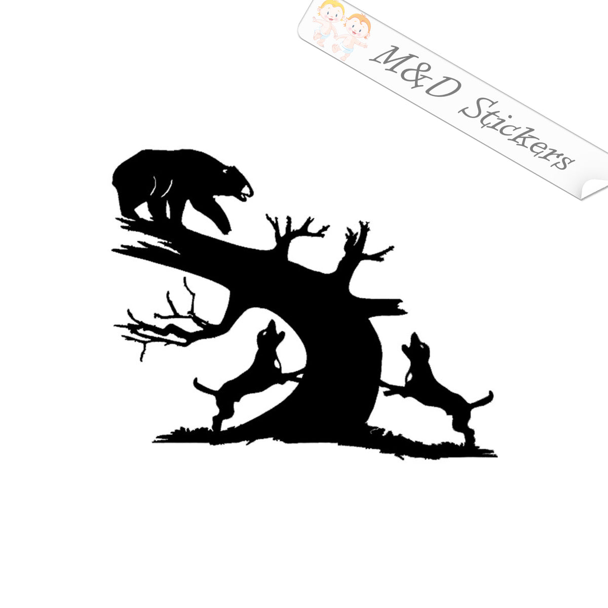 2x Dogs chasing and treeing bear Vinyl Decal Sticker Different colors ...